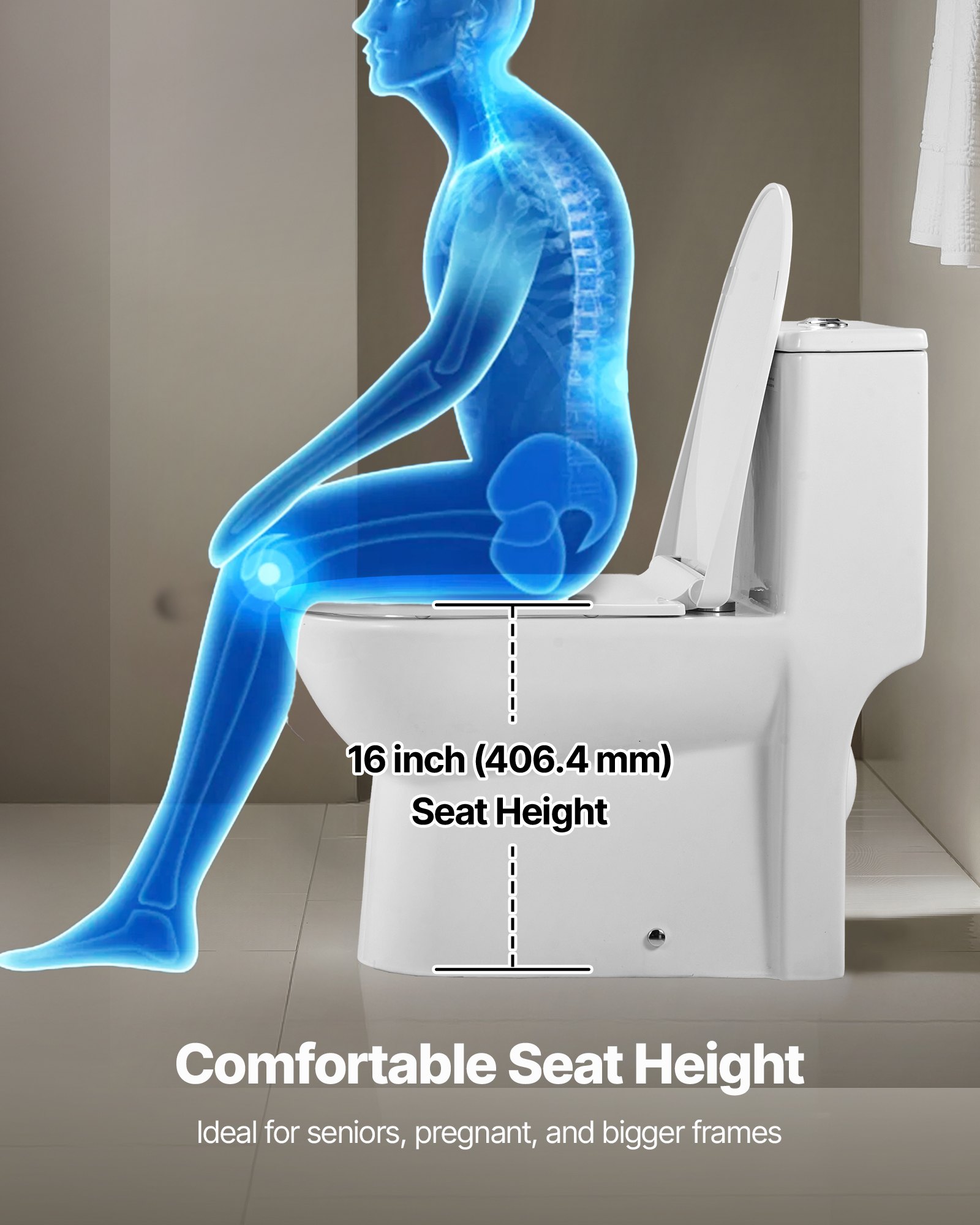 VEVOR 12 Inch Rough In Toilets – 1.1/1.6 GPF, 16"H, 99.54LBS
