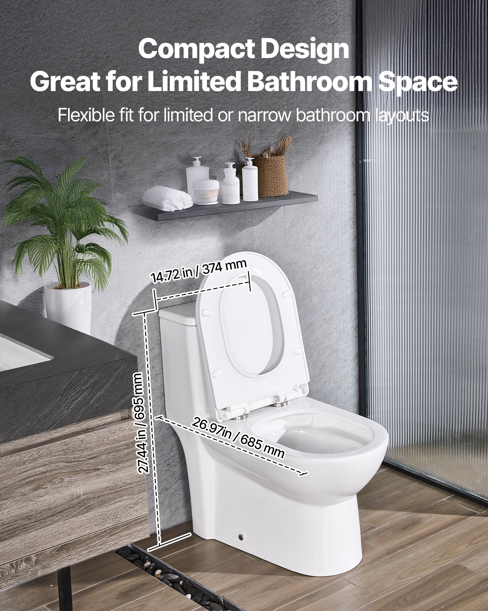 VEVOR Vortex Flush Toilet – 26.97"x14.72", 1.1/1.6 GPF, 16"H