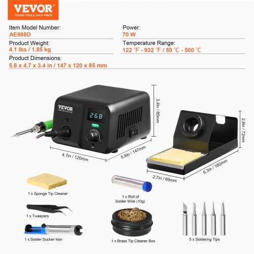 Soldering Iron Station 70W Digital Display Soldering Station Kit 122°F ...