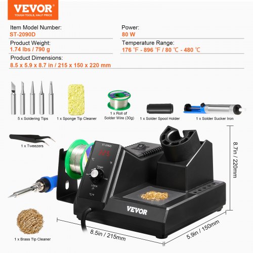 Soldering Iron Station 80W Digital Display Soldering Station Kit & 5 ...