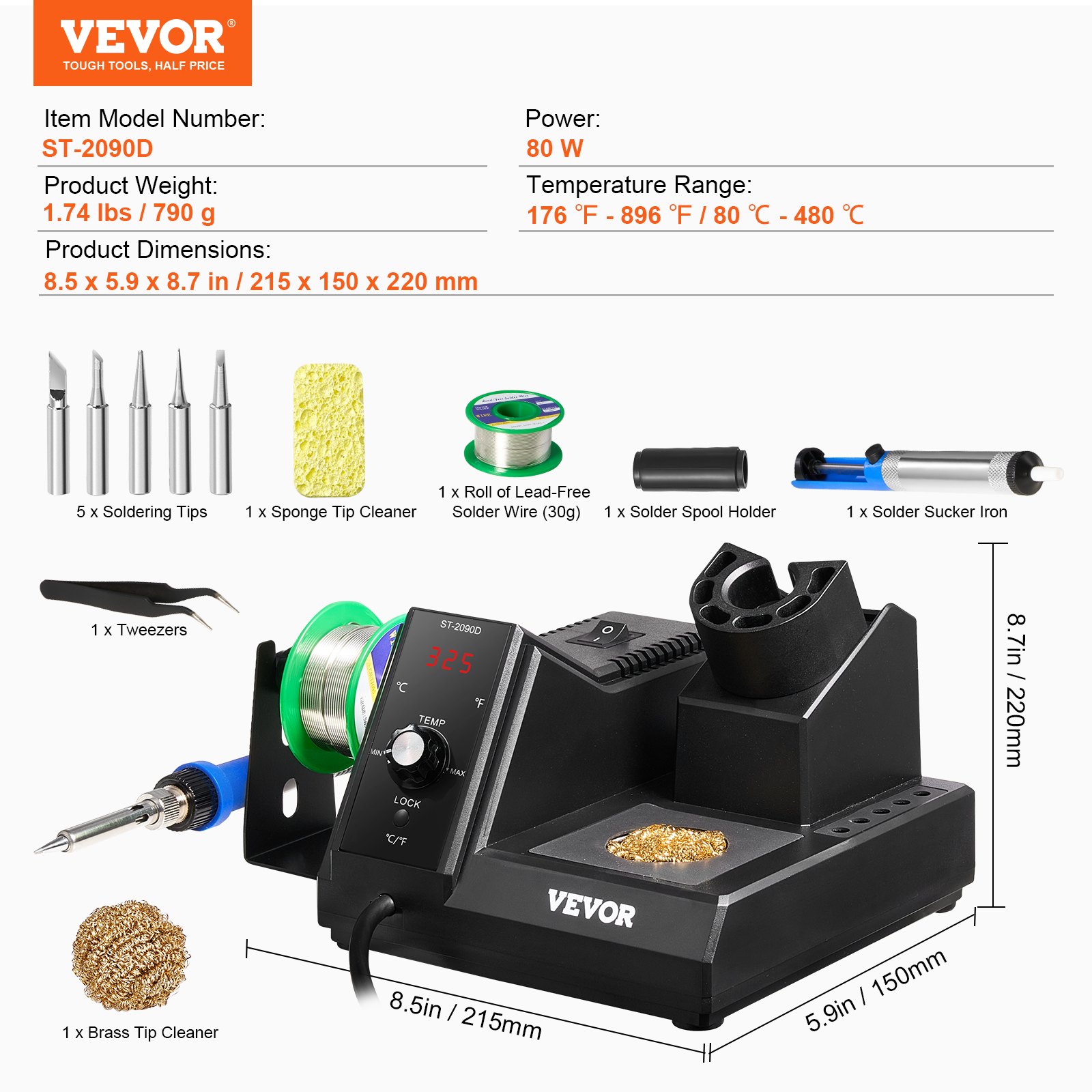 Soldering Iron Station 80W Digital Display Soldering Station Kit & 5 ...