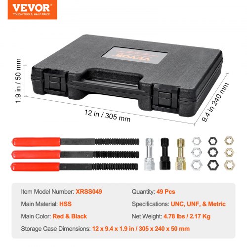 VEVOR 49PCS Thread Chaser Set UNC UNF Metric Thread Restorer Tool ...