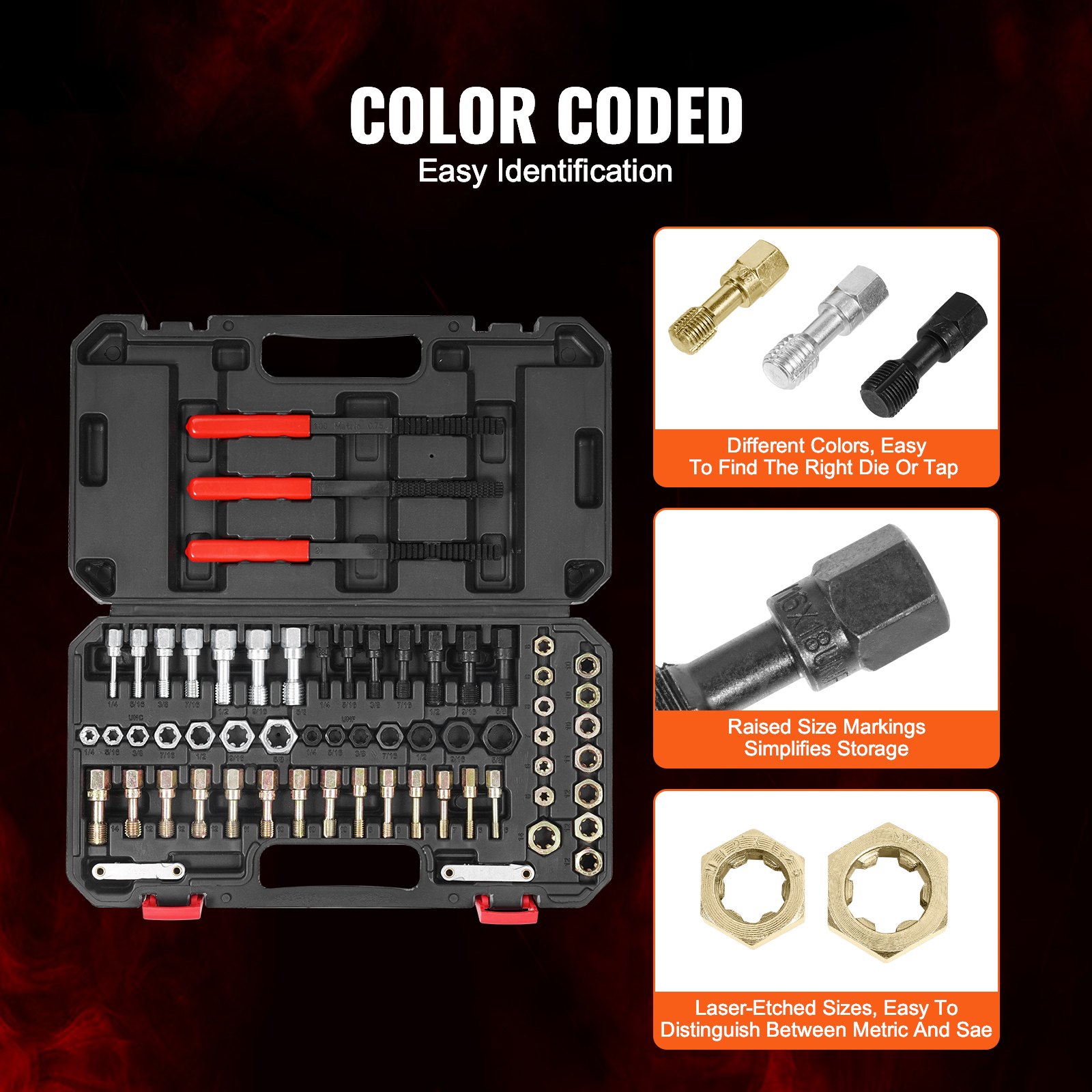 VEVOR 61-Piece Thread Chaser Set, UNC UNF and Metric Thread Restorer ...