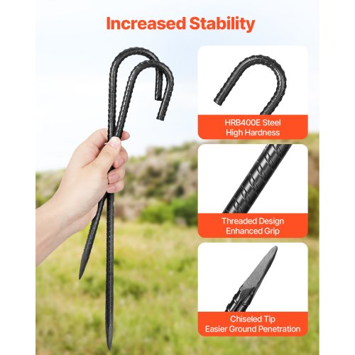 12-Inch 16 Pack Rebar Stakes Heavy Duty J Hook Galvanized Steel Ground ...