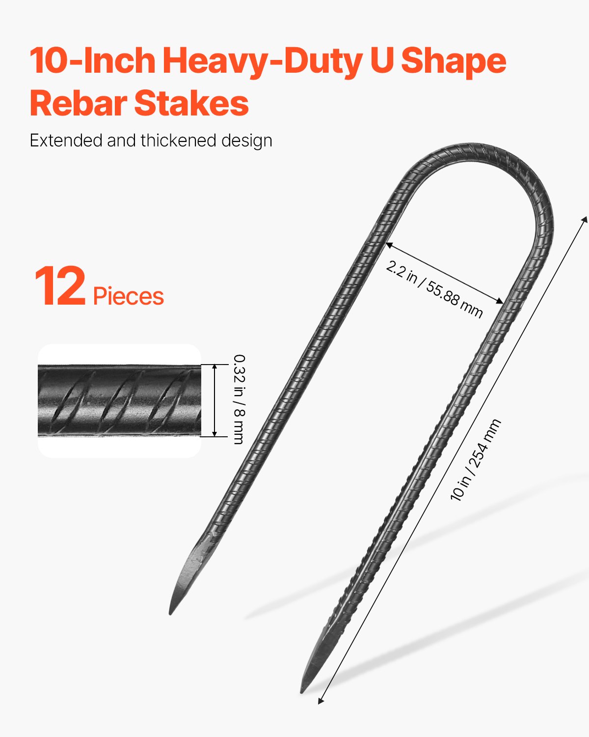 VEVOR U Shaped Rebar Stakes – 10 in Heavy-Duty, 12-Pack