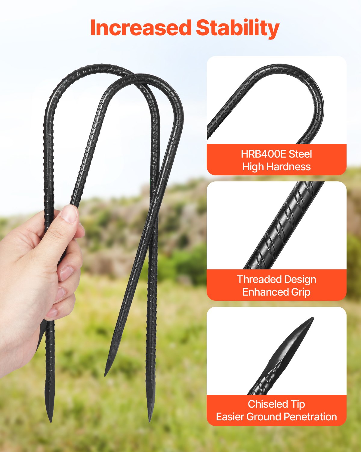 VEVOR U Shaped Rebar Stakes – 10 in Heavy-Duty, 12-Pack