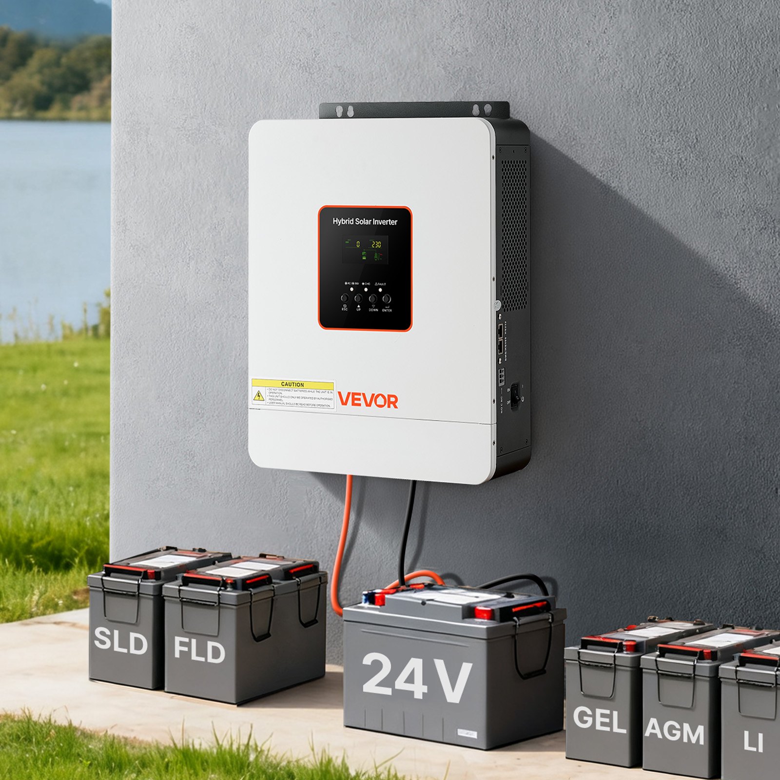 VEVOR 3000 W:n hybridiaurinkoinvertteri, 24 V DC - 230 V AC, puhdas ...