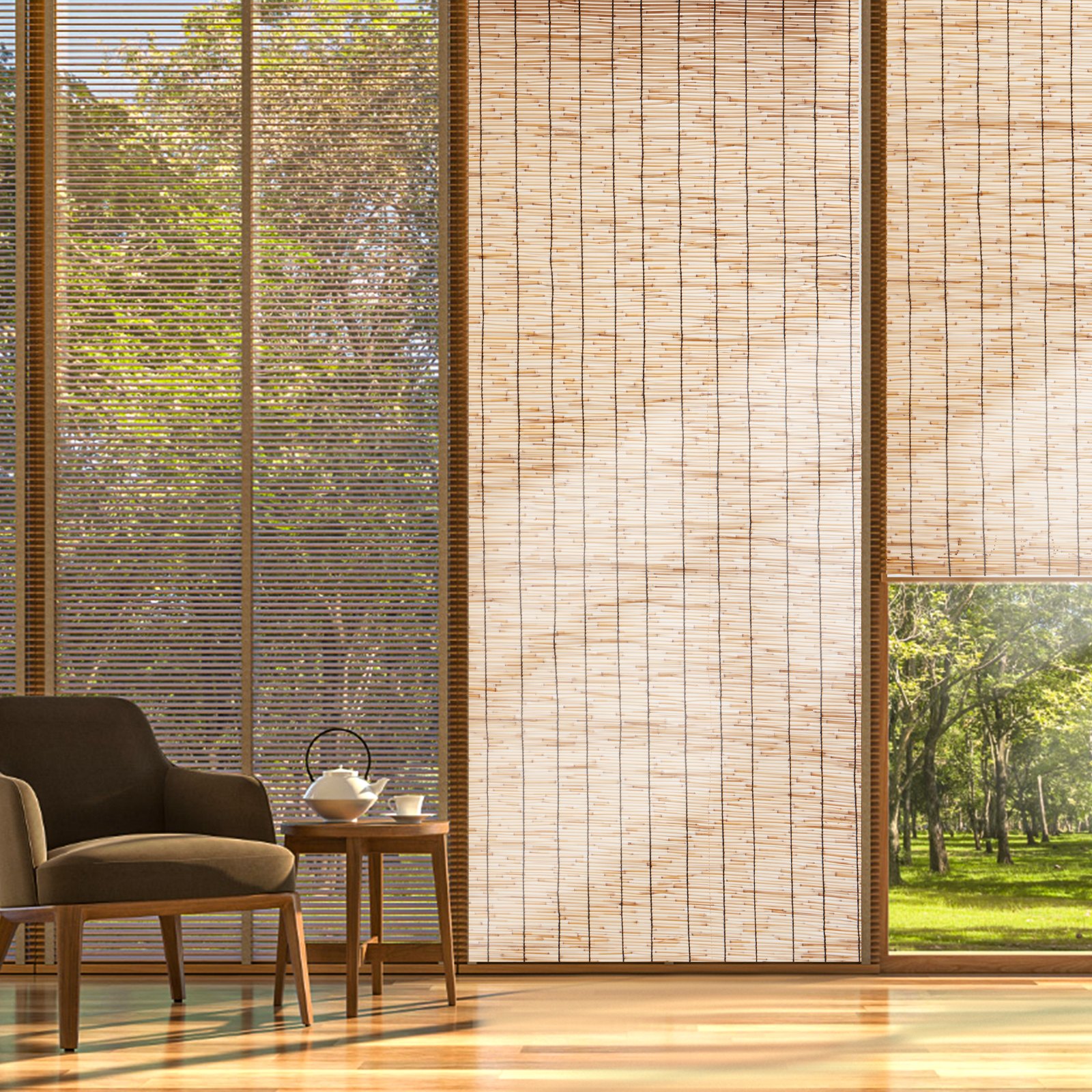 VEVOR Natural Reed Fencing, 4 ft x 16.4 ft, 2 Pack Reed Screen Curtain ...