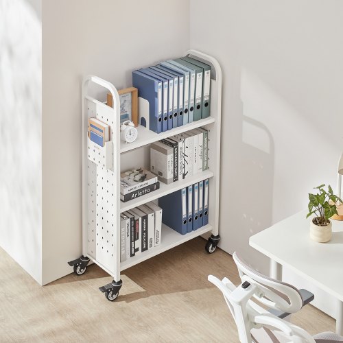 VEVOR 3-Tier Rolling Book Cart Single Sided L-Shaped Shelves Book Truck ...