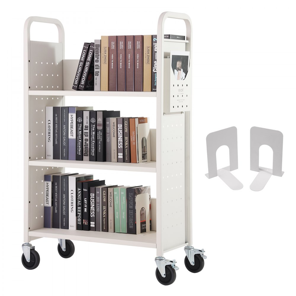 VEVOR Book Cart, 330 lbs Library Cart, 31.1" x 15.2" x 49.2" Rolling ...