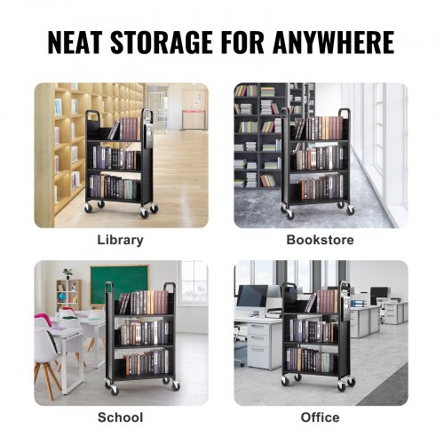 VEVOR Book Cart, 330 lbs Library Cart, 31.1" x 15.2" x 49.2" Rolling ...