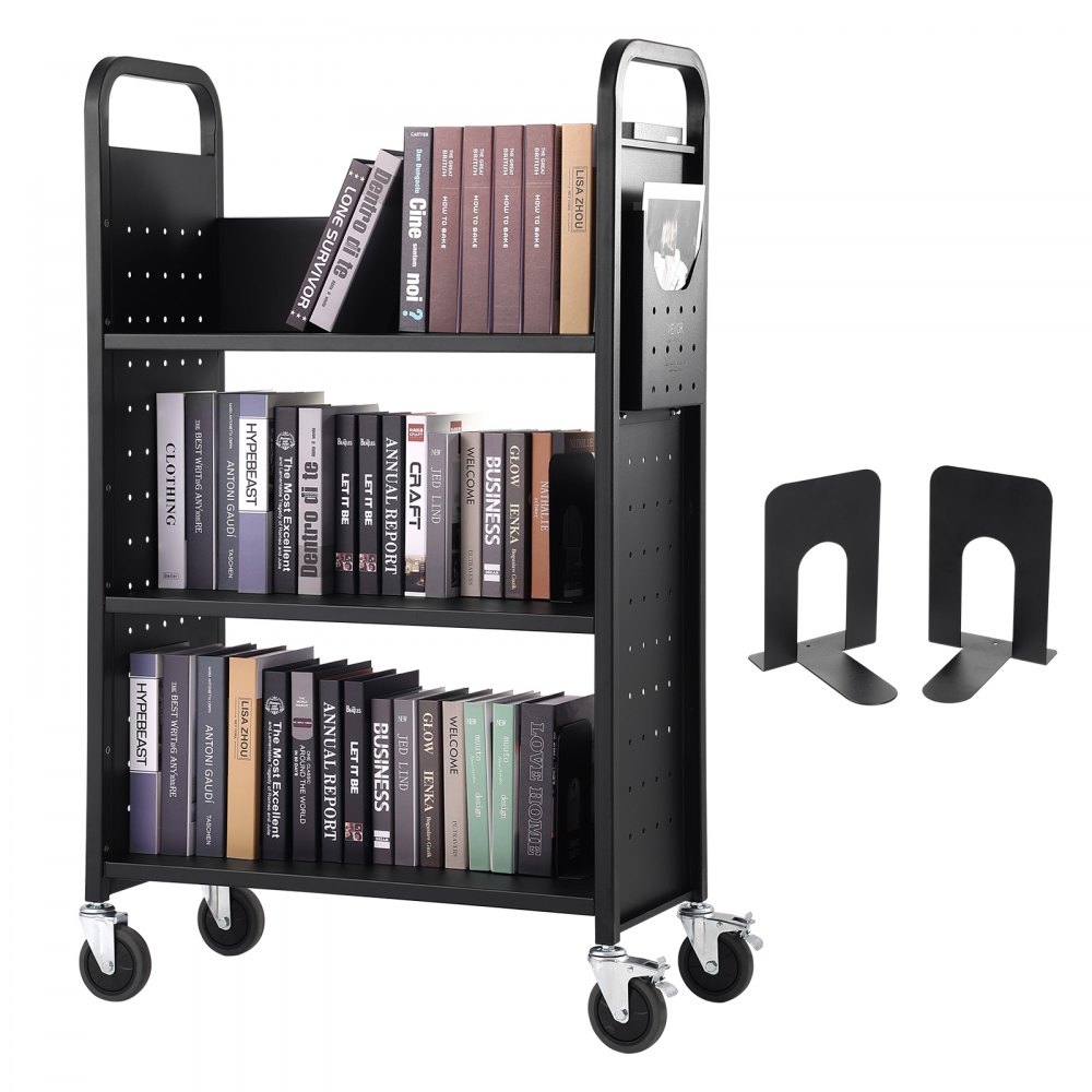 VEVOR Book Cart, 330 lbs Library Cart, 31.1" x 15.2" x 49.2" Rolling ...