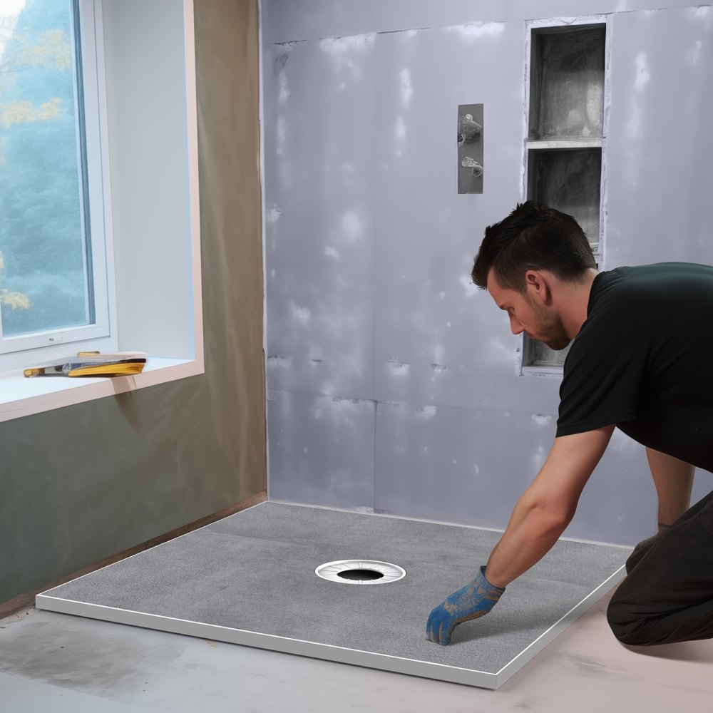 VEVOR Shower Curb Kit, 914x914mm Shower Pan Kit with 160mm Central ...
