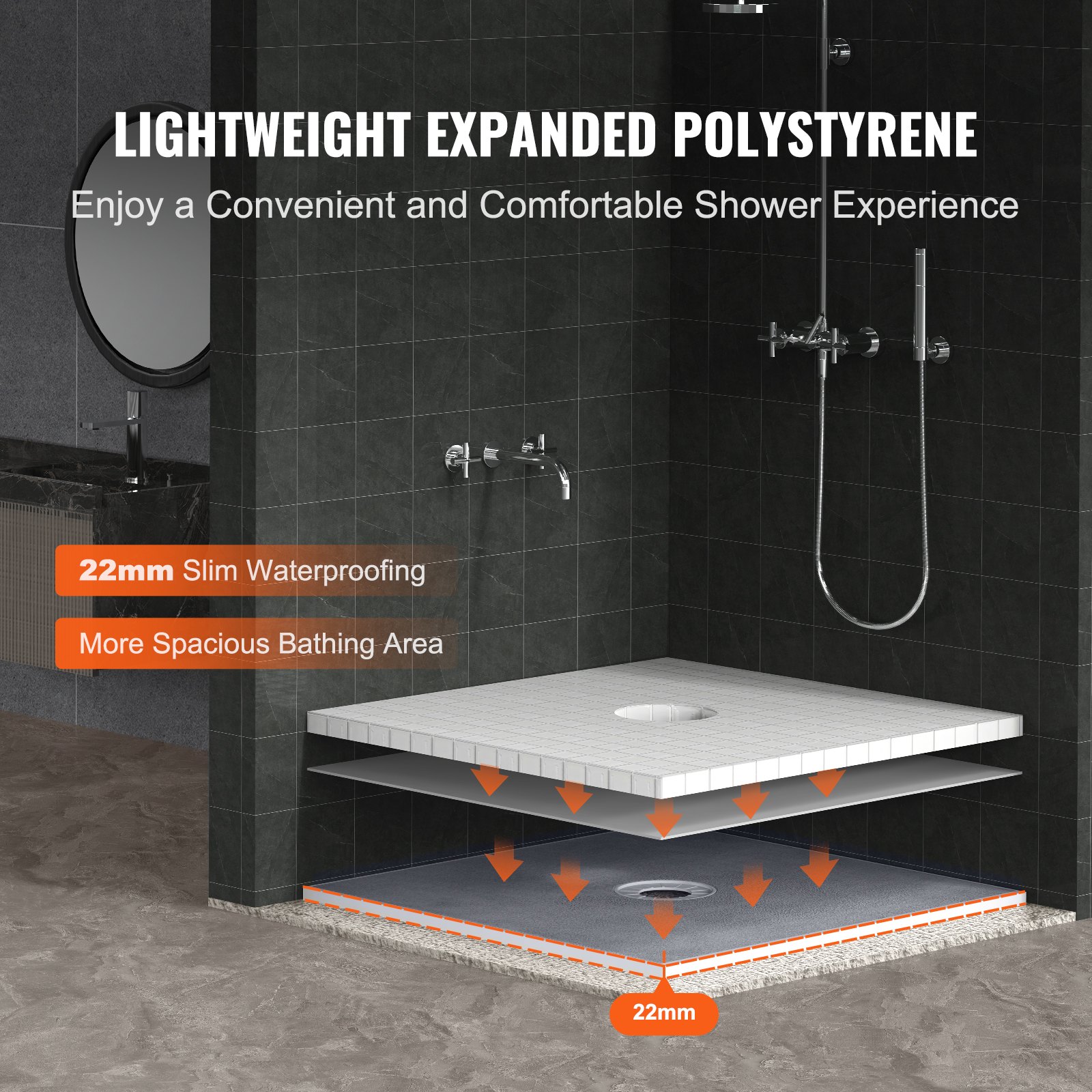 VEVOR Shower Curb Kit, 914x914mm Shower Pan Kit with 160mm Central ...