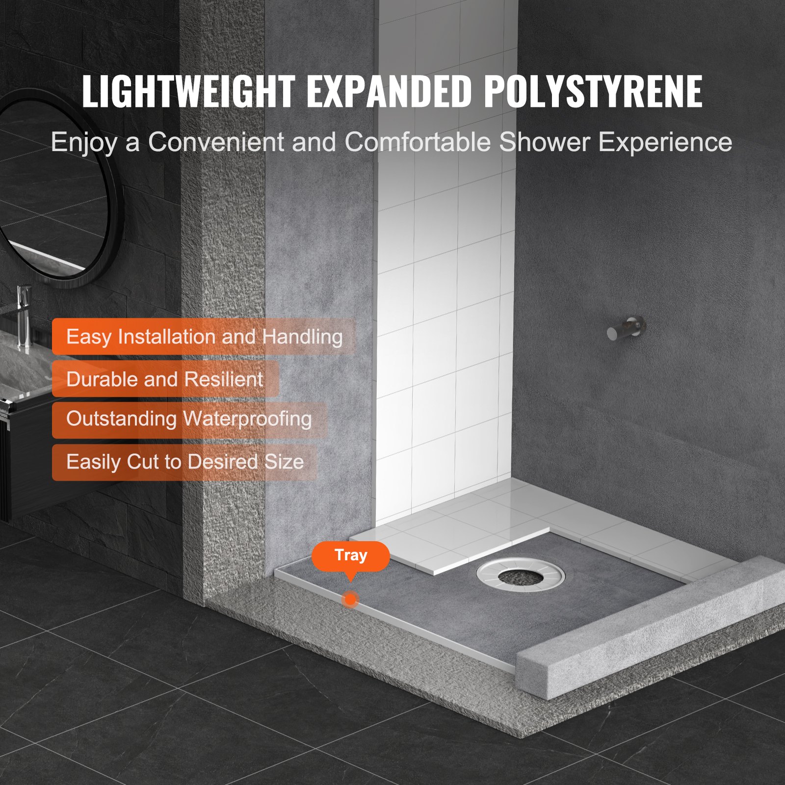 VEVOR Shower Curb Kit, 914x914mm Shower Pan Kit with 160mm Central ...