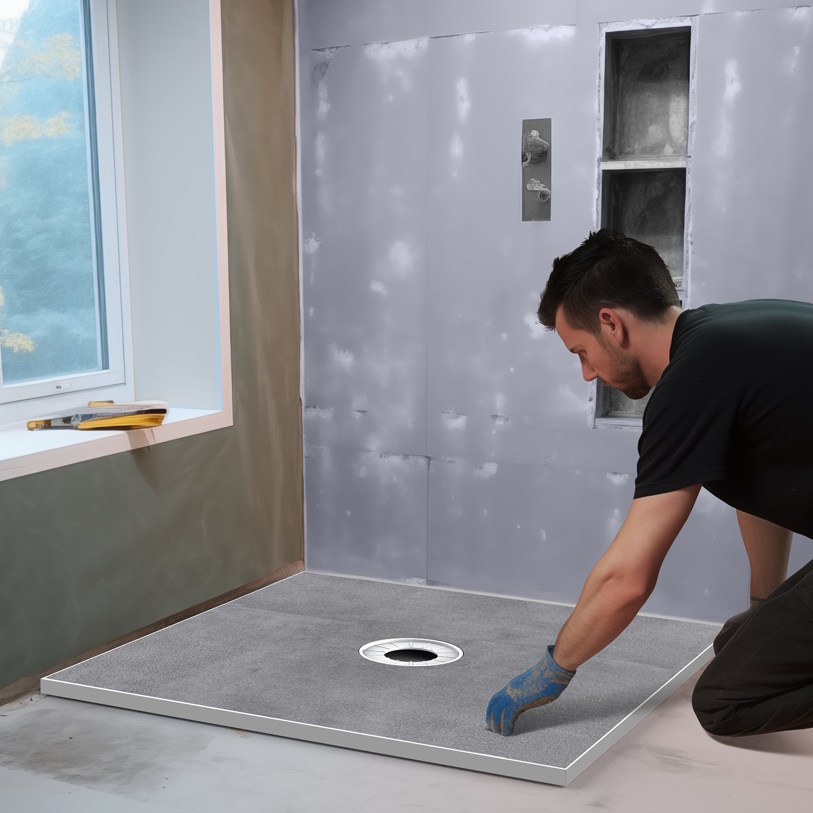 VEVOR Shower Curb Kit, 60"x38" Shower Pan Kit with 6.3" Central Drain ...