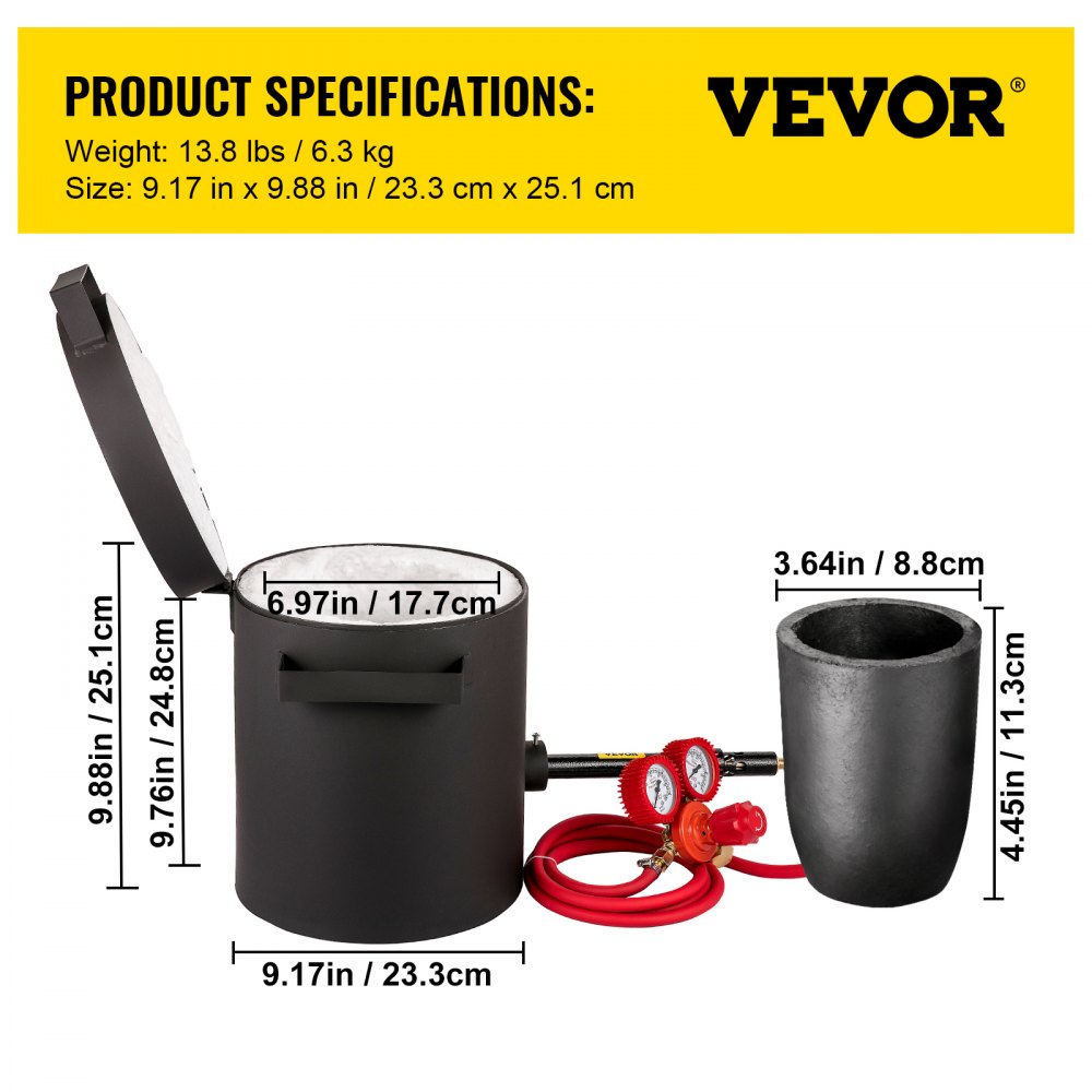 VEVOR Propane Melting Furnace 2KG, 2462°F, Metal Foundry Furnace Kit ...