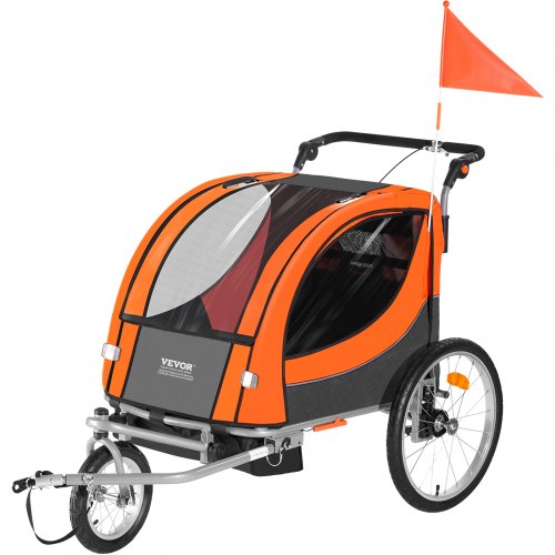 VEVOR Bike Trailer for Toddlers Kids Double Seat 88 lbs Load 2 In 1 Canopy Carrier Converts to Stroller Tow Behind Foldable Child Bicycle Trailer with Universal Bicycle Coupler Orange and Gray VEVOR E...