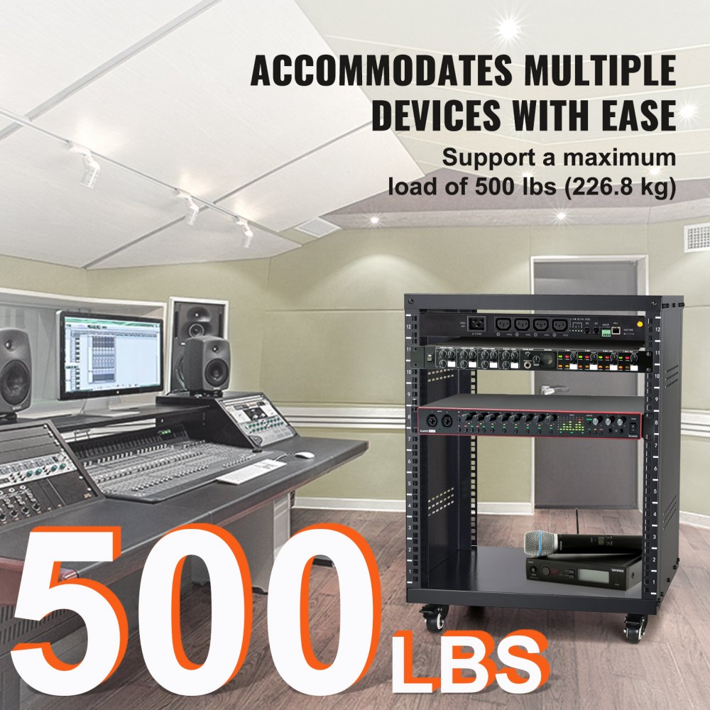VEVOR 12U AV Rack Stand 500 lbs Capacity Network Stereo Recording ...