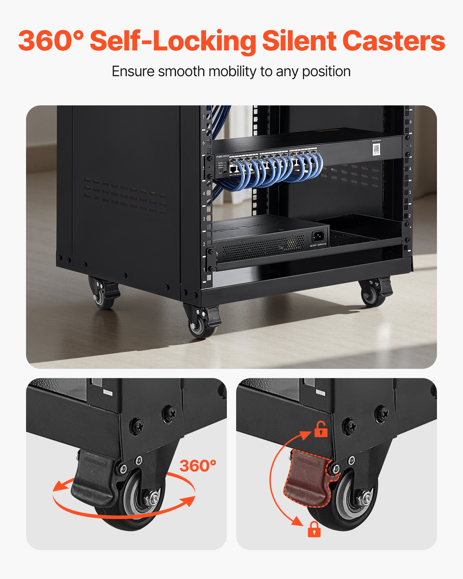 VEVOR 16U AV Rack, 200 lbs Max Capacity, Home Recording Studio Rack with Lockable Caster Wheels ...