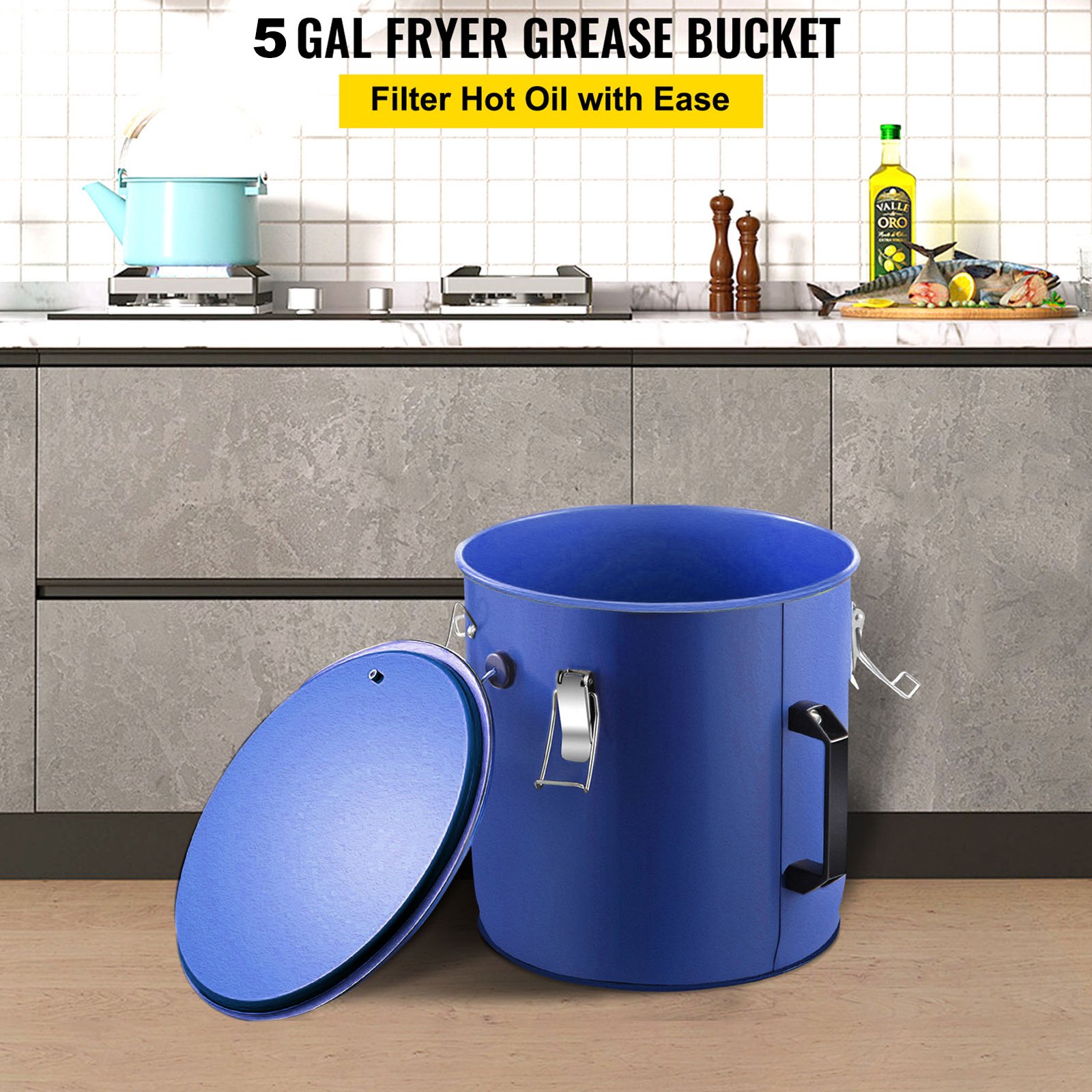VEVOR Fryer Grease Bucket 6 Gal Oil Disposal Caddy Steel Fryer Oil ...