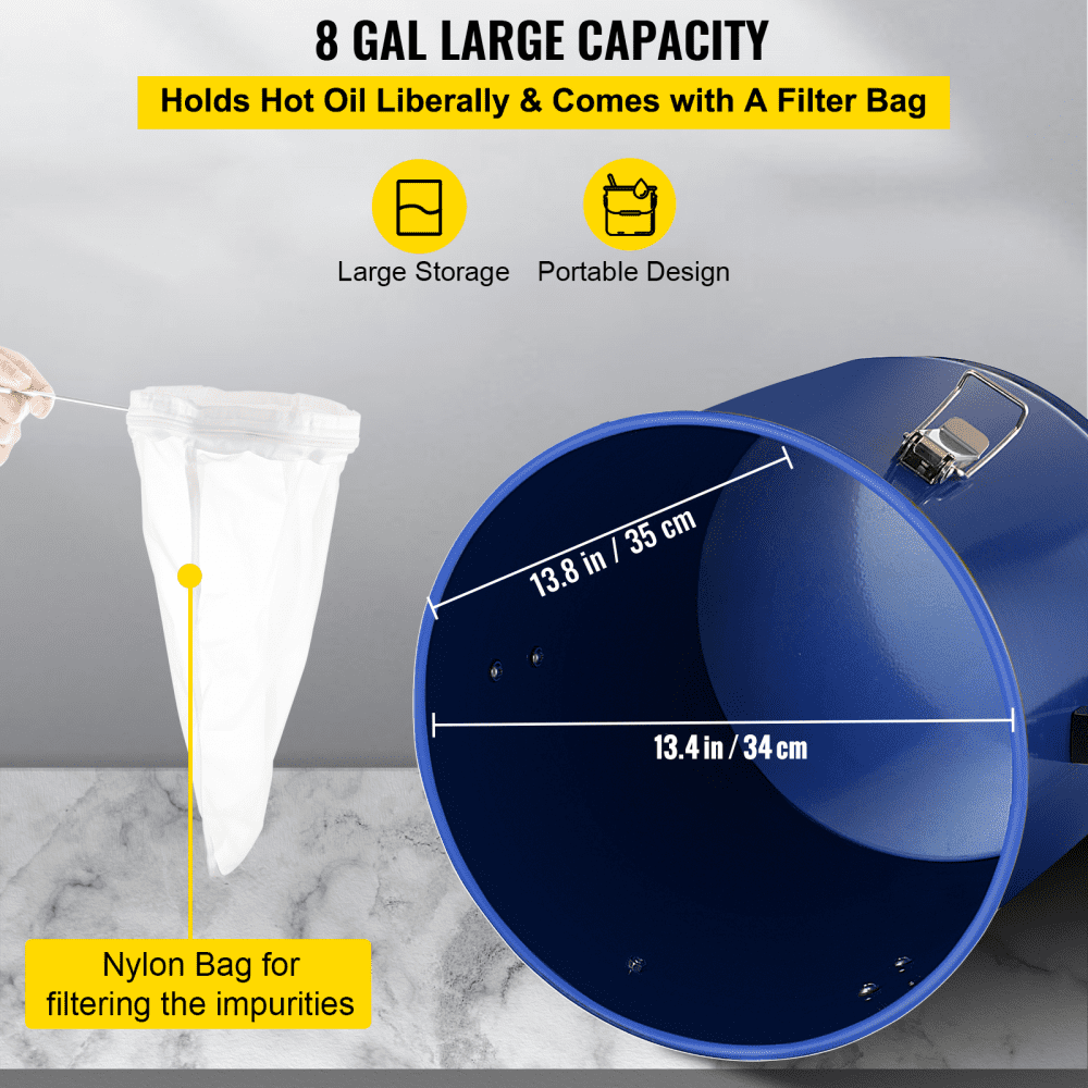 VEVOR Fryer Grease Bucket 8 Gal Oil Disposal Caddy Steel Fryer Oil ...