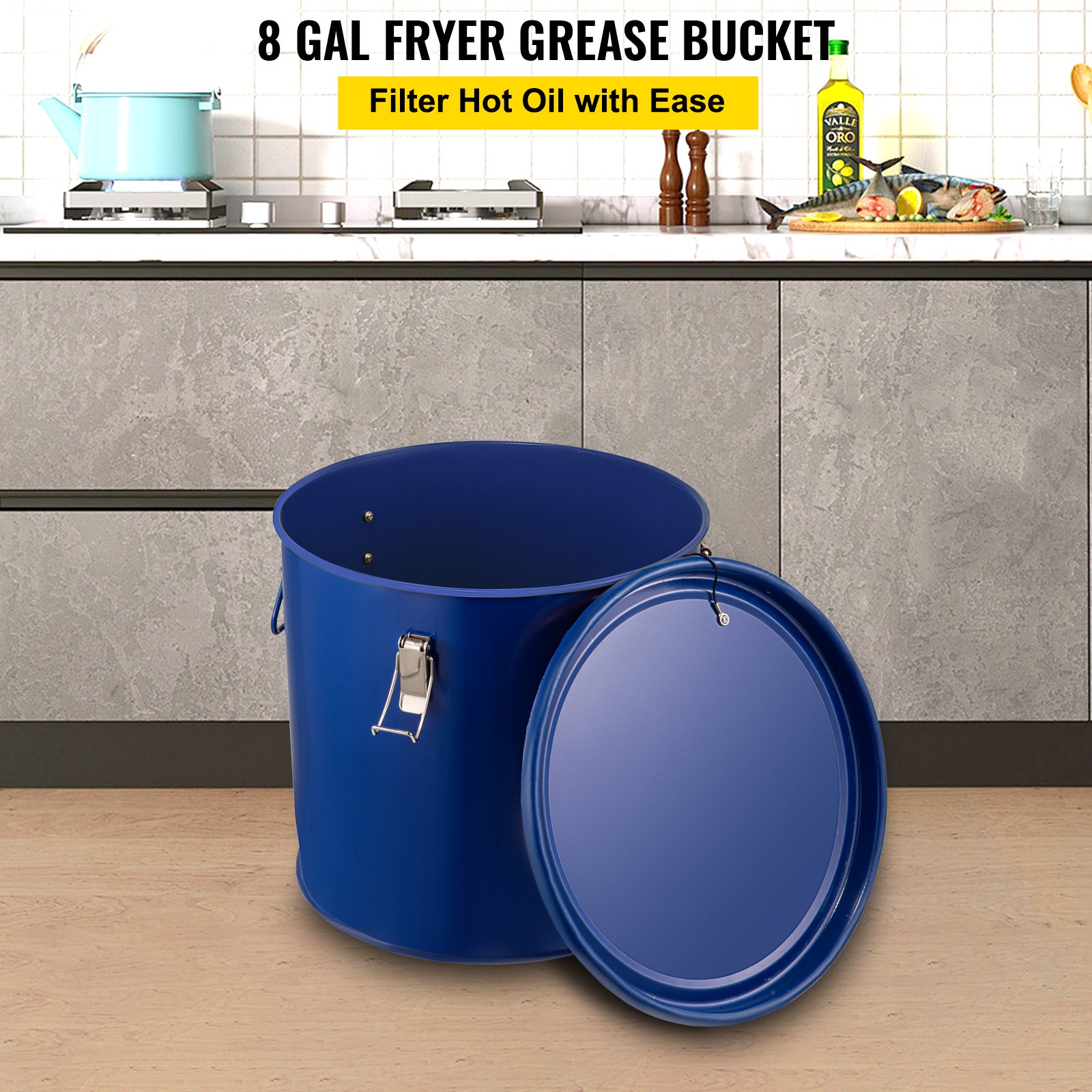 VEVOR Fryer Grease Bucket 8 Gal Oil Disposal Caddy Steel Fryer Oil ...