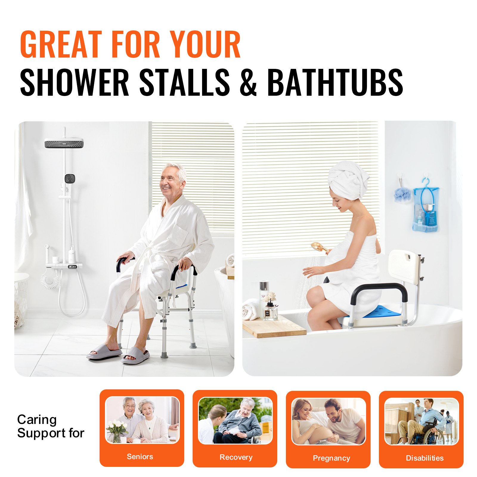 VEVOR Shower Chair Seat with Padded Arms and Back, Shower Stool with ...