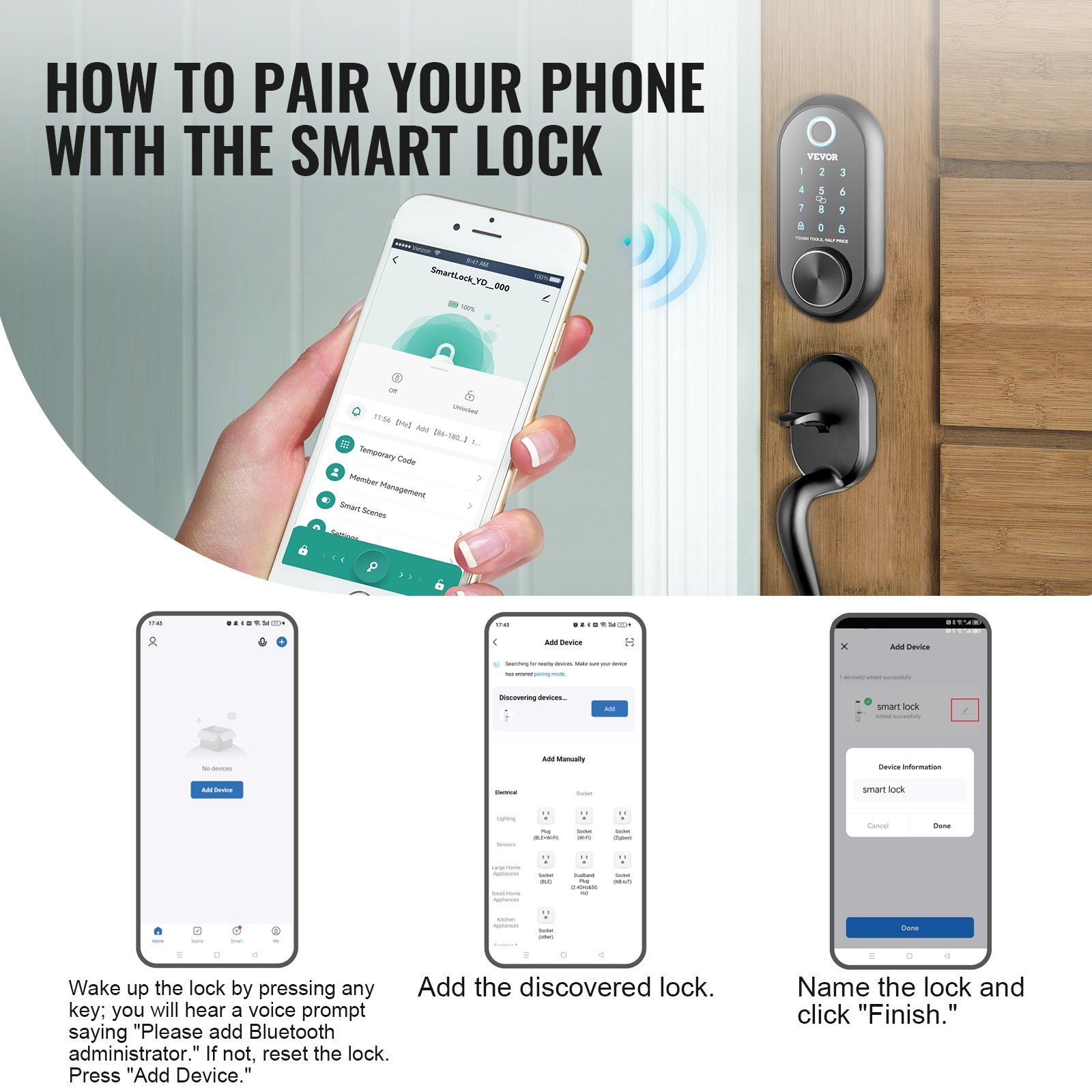 VEVOR Smart Lock, 5-in-1 Smart Door Knob, Keyless Entry Door Lock with ...