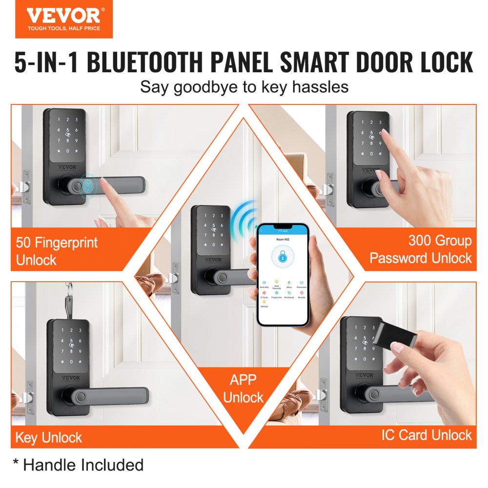 VEVOR Smart Lock, 5-in-1 Smart Door Knob, Fingerprint Deadbolt with App ...