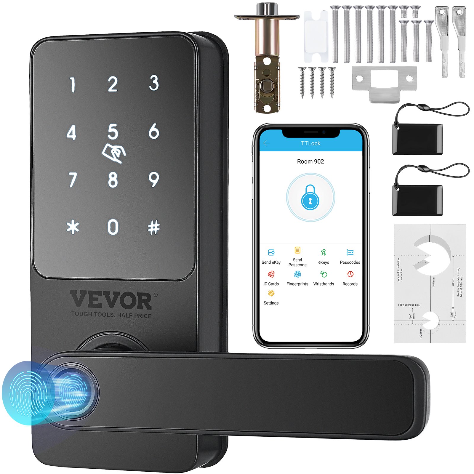 VEVOR Smart Lock, 5-in-1 Smart Door Knob, Fingerprint Deadbolt with App ...