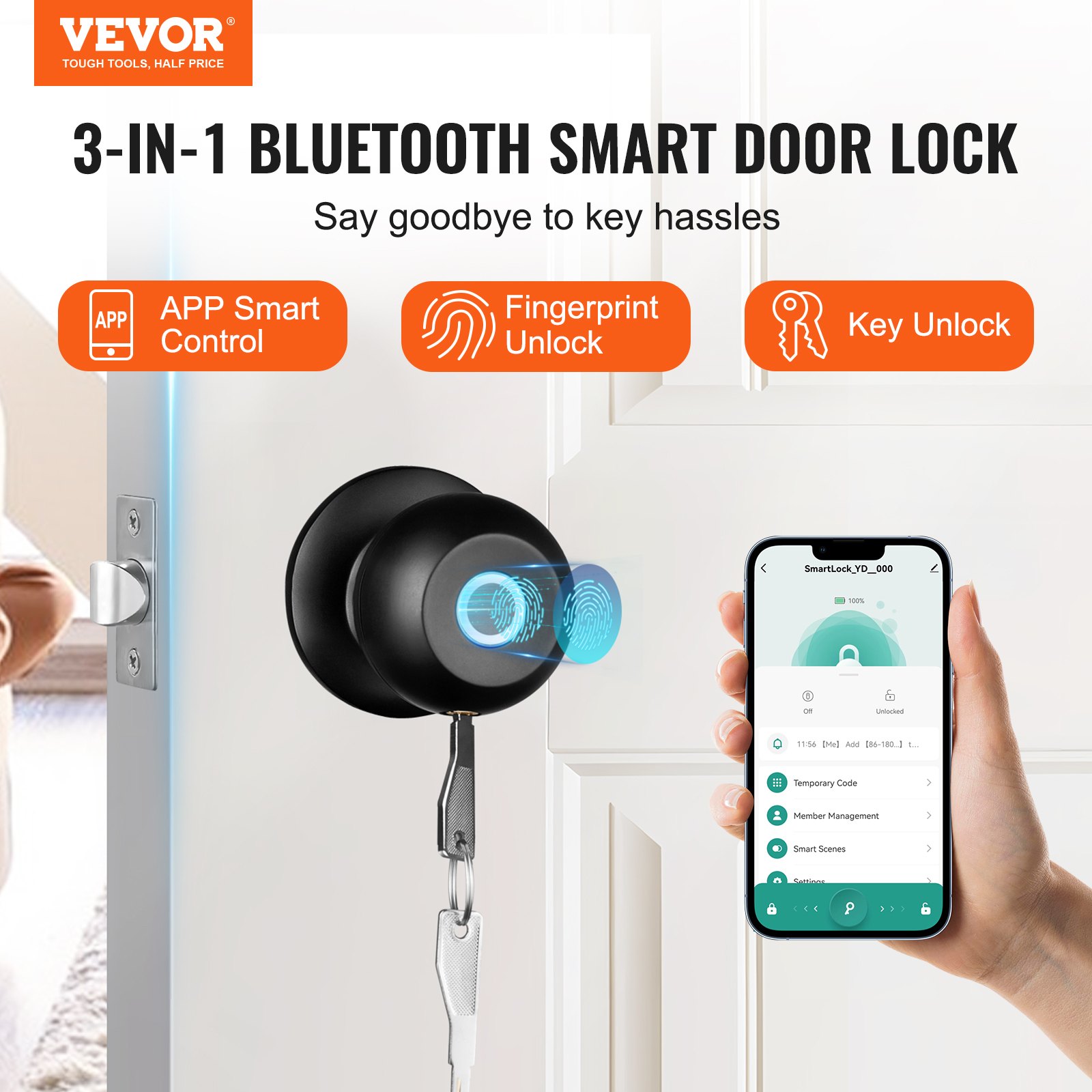 VEVOR Smart Door Knob, Fingerprint Smart Lock with APP Control ...