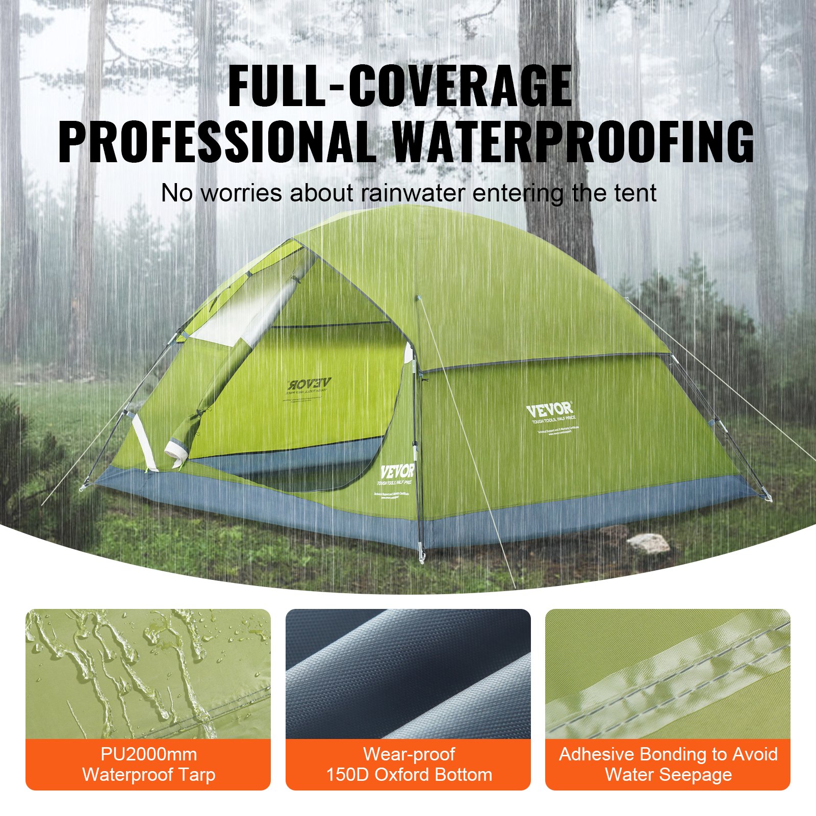 VEVOR Camping Tent, 7 x 7 x 4 ft Fit for 3 Person, Waterproof ...