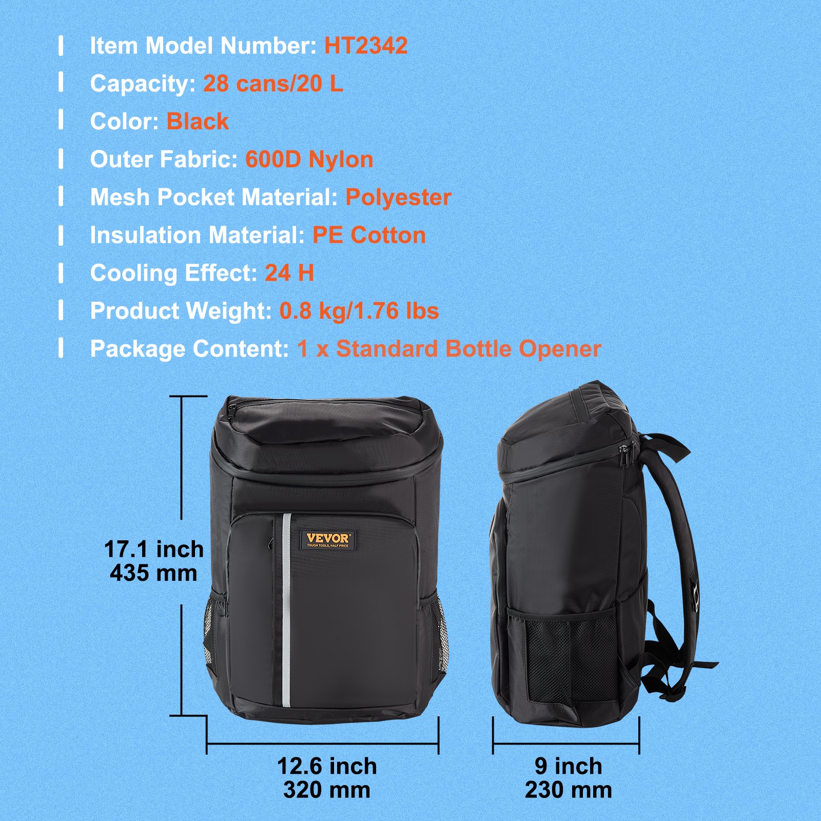 VEVOR Cooler Backpack, 28 Cans Backpack Cooler Leakproof, Waterproof ...