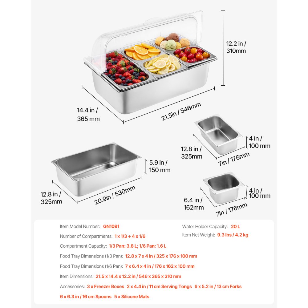 VEVOR Buffet Container – 5 Pan, 3 Freezer Box Food Display