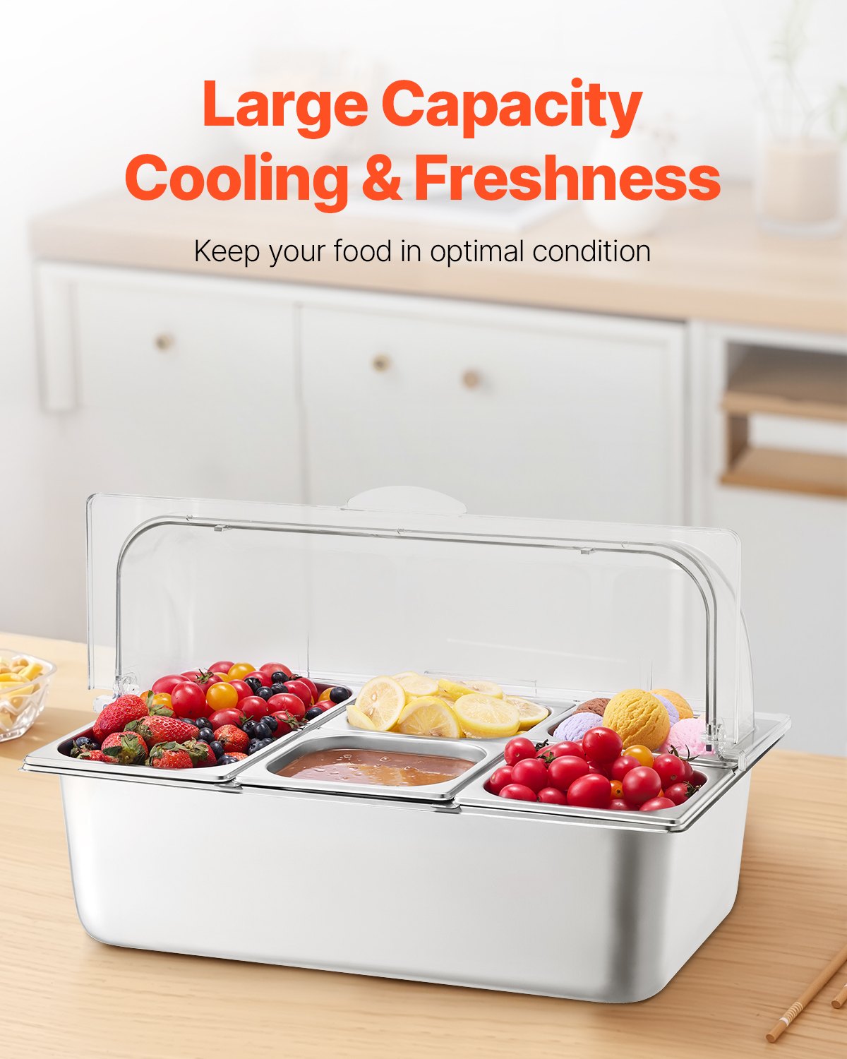 VEVOR Buffet Container – 5 Pan, 3 Freezer Box Food Display