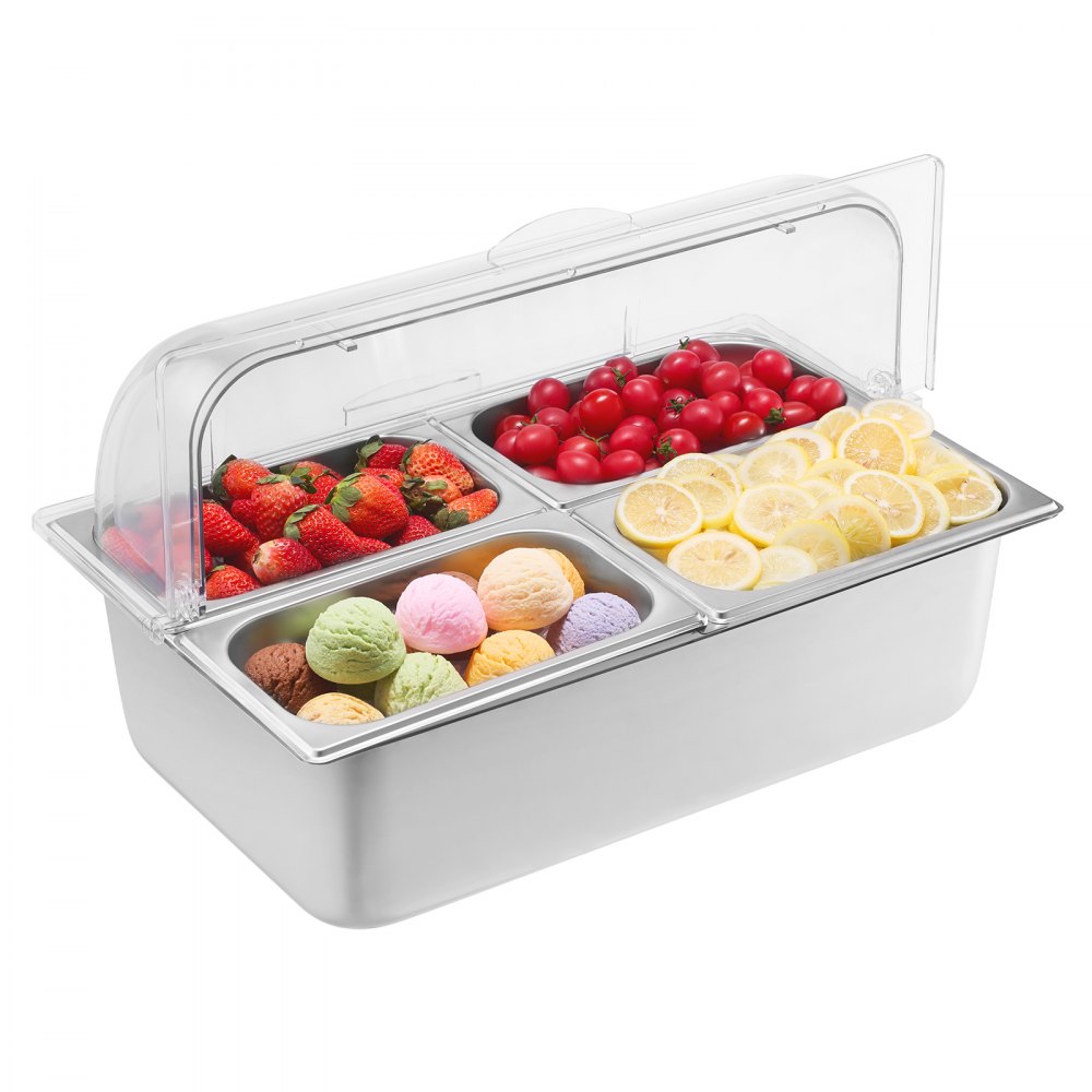 VEVOR Cold Food Buffet Server – 3 Pans, 2 Covers, 1 Stand