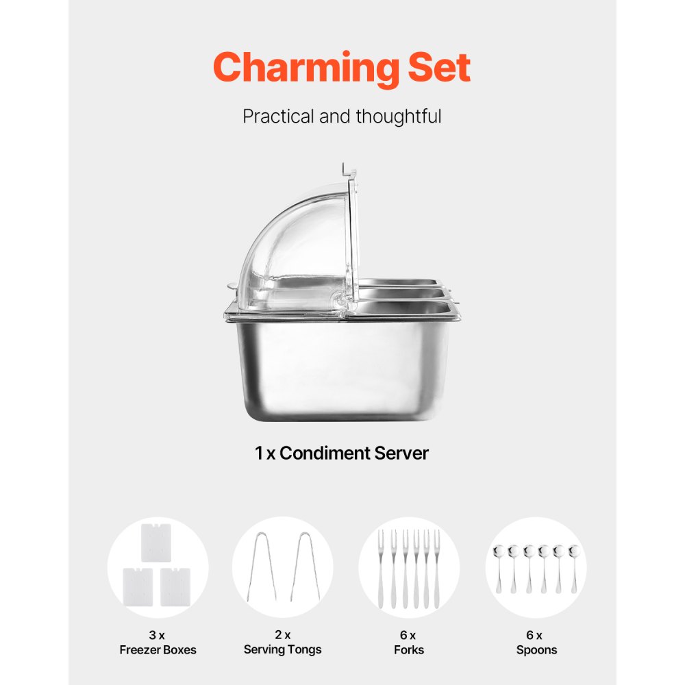 VEVOR Countertop Food Serving Display Container, 6 Pan Stainless Steel ...