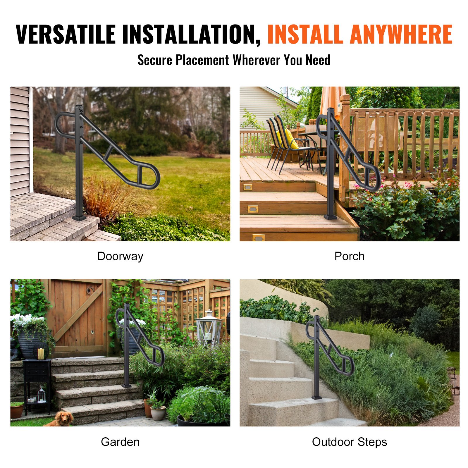 VEVOR Single Post Handrail for Outdoor 1-3 Step 40.5" Stair Handrail ...