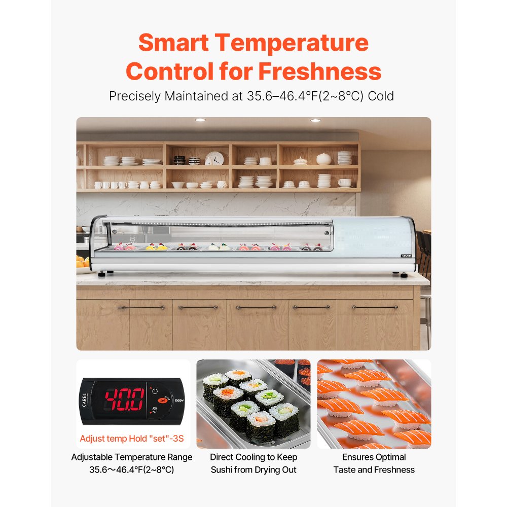 VEVOR Sushi Display Case Refrigerator, 2.5 Cu.ft Commercial Sushi Case ...