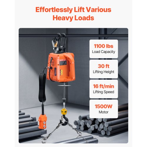 3-in-1 Portable Electric Hoist Winch 1100LBS Wired/Wireless Remote ...