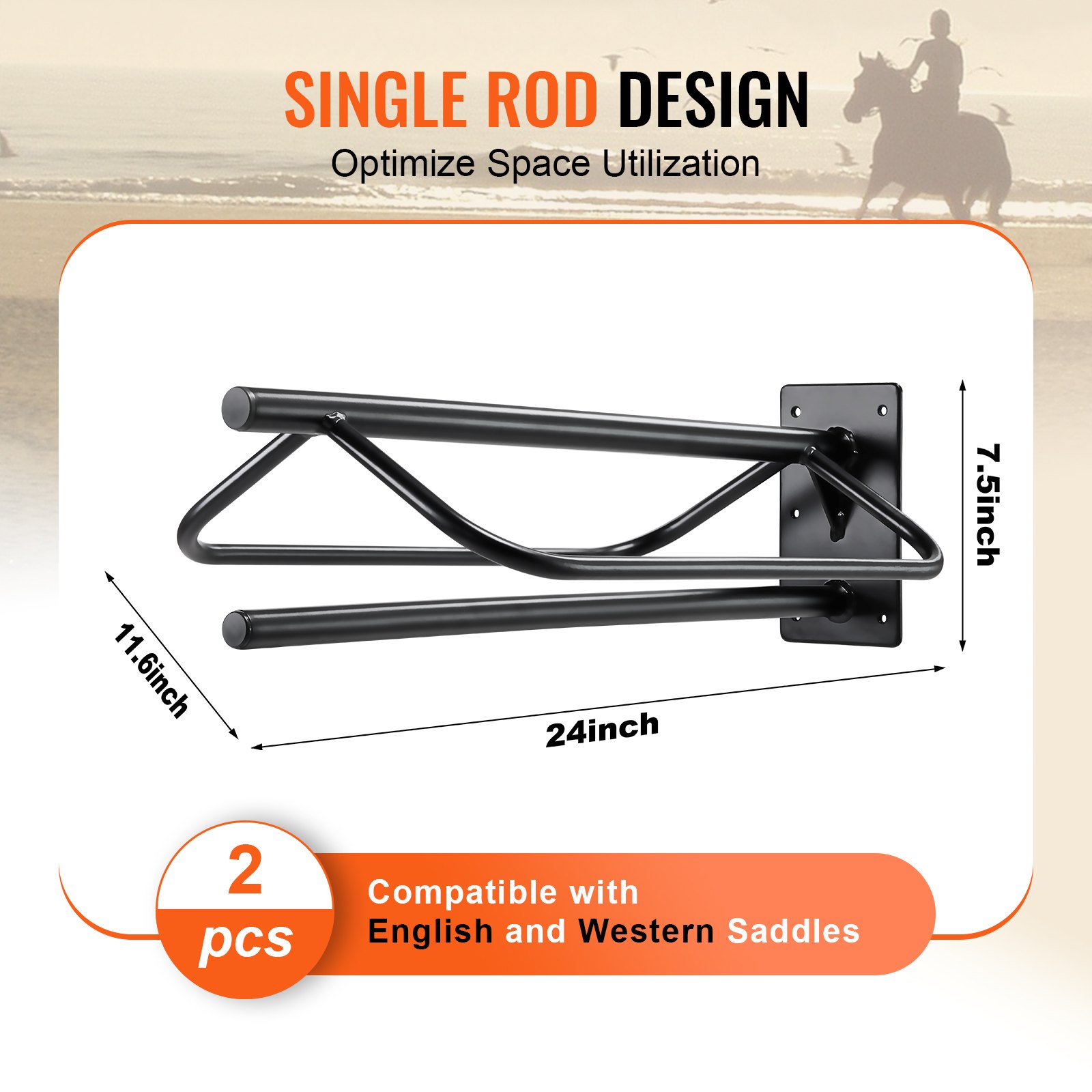 VEVOR Saddle Rack with Pad Bar 2 Packs Wall Mounted Horse Saddle Stand ...
