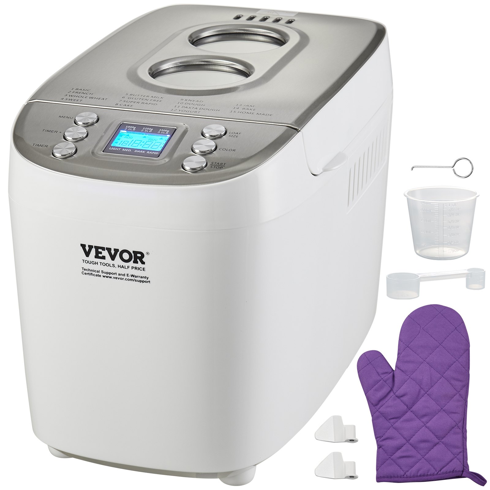 VEVOR Bread Maker, 15-in-1 3LB Dough Machine, Nonstick Ceramic Pan ...