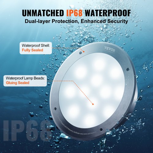 VEVOR 12V LED Pool Illumination, 10" Diameter 40W, Multi-Color RGBW ...