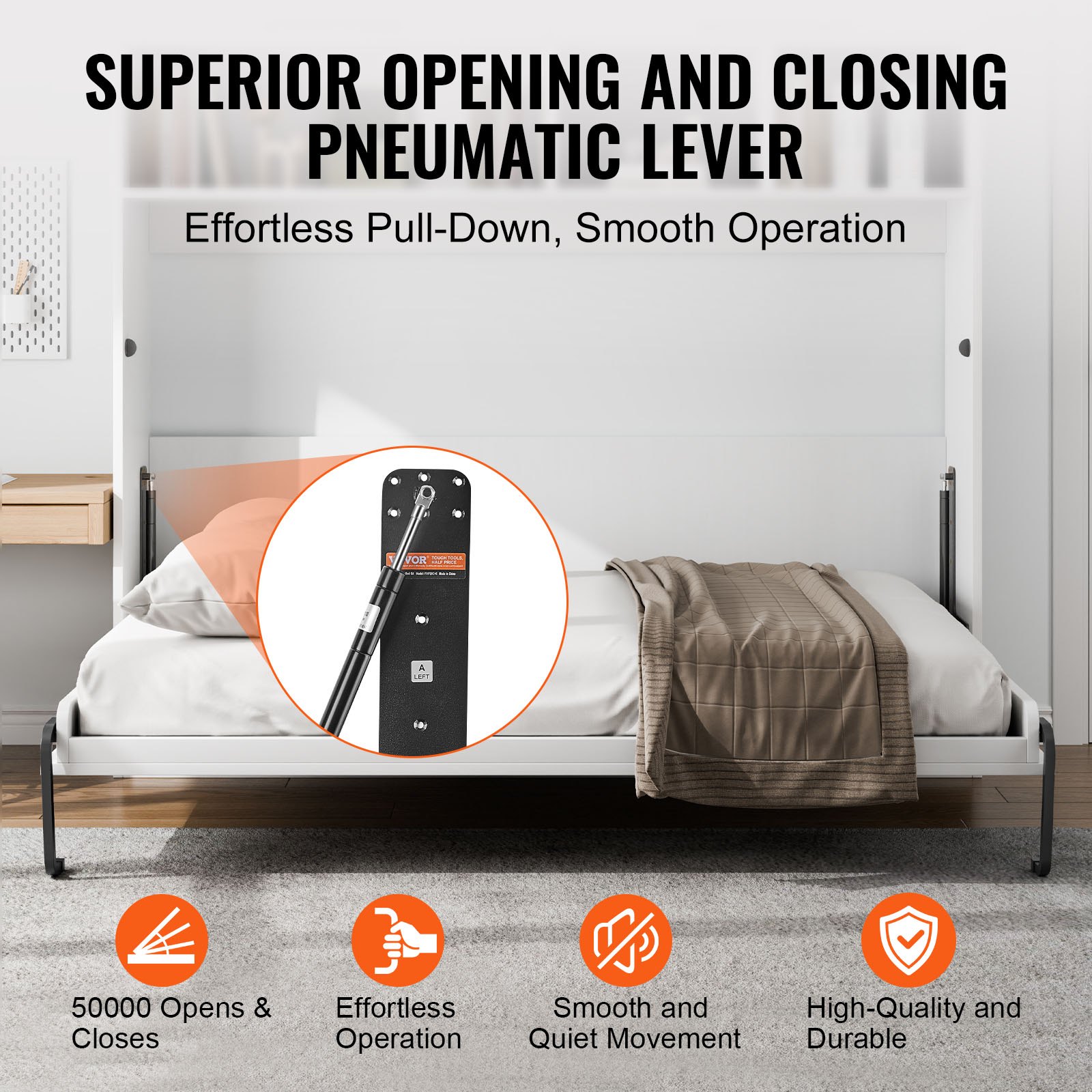 VEVOR Murphy Bed Kit Queen Deluxe DIY Wall Bed Mechanical Hardware Kit ...