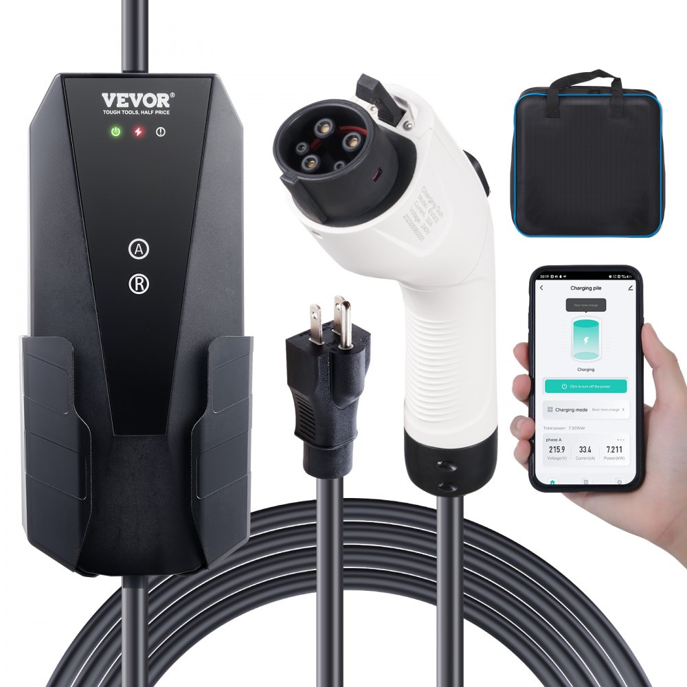VEVOR Level 1+2 Portable EV Charger, 16 Amp 120V or 240V, Electric ...