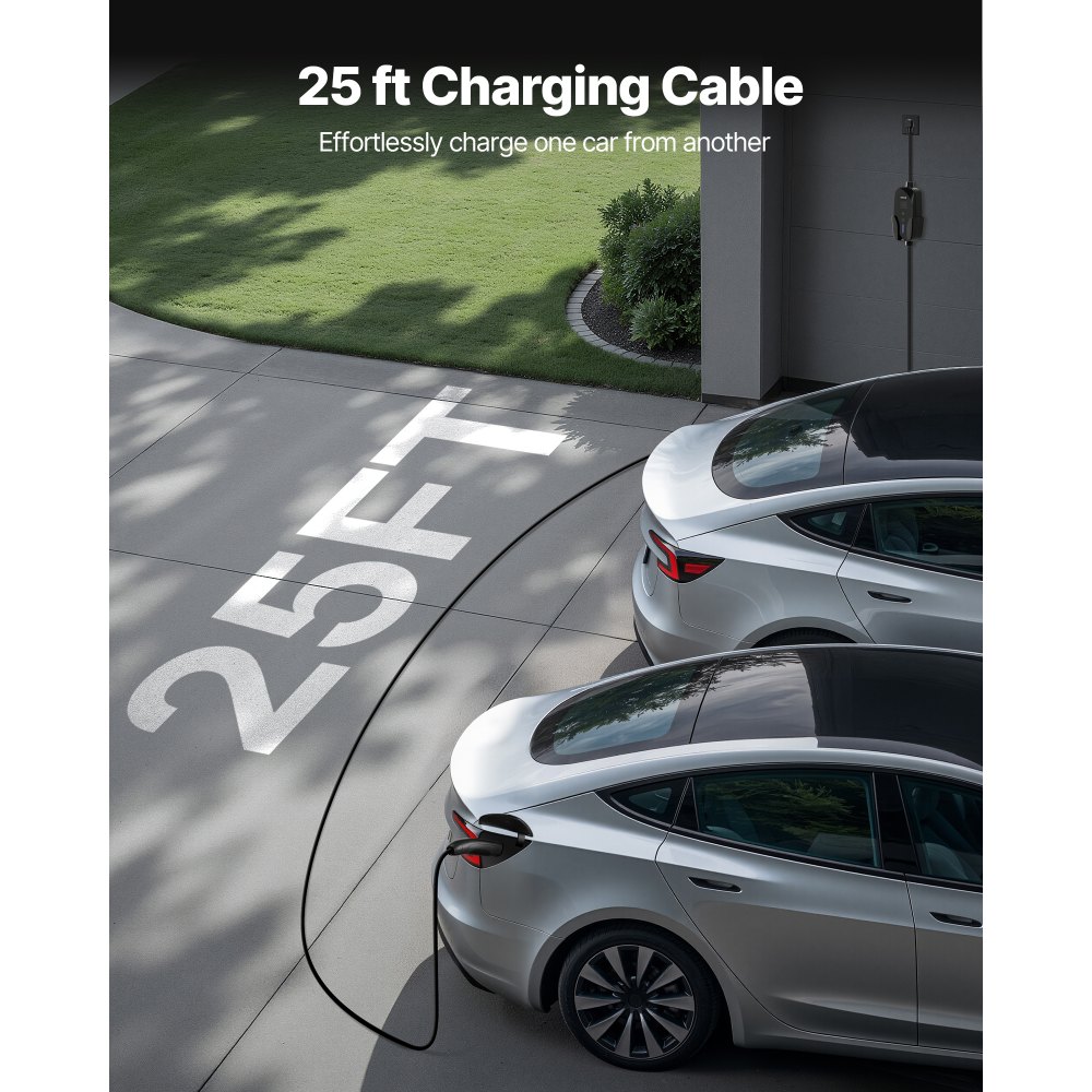 VEVOR Level 2 Tesla Charger – 32A, 240V, 25 ft Cable, LCD