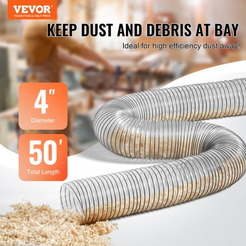 VEVOR 4'' x 50' Dust Collection Hose Thickened PVC Flexible Clear Hose ...