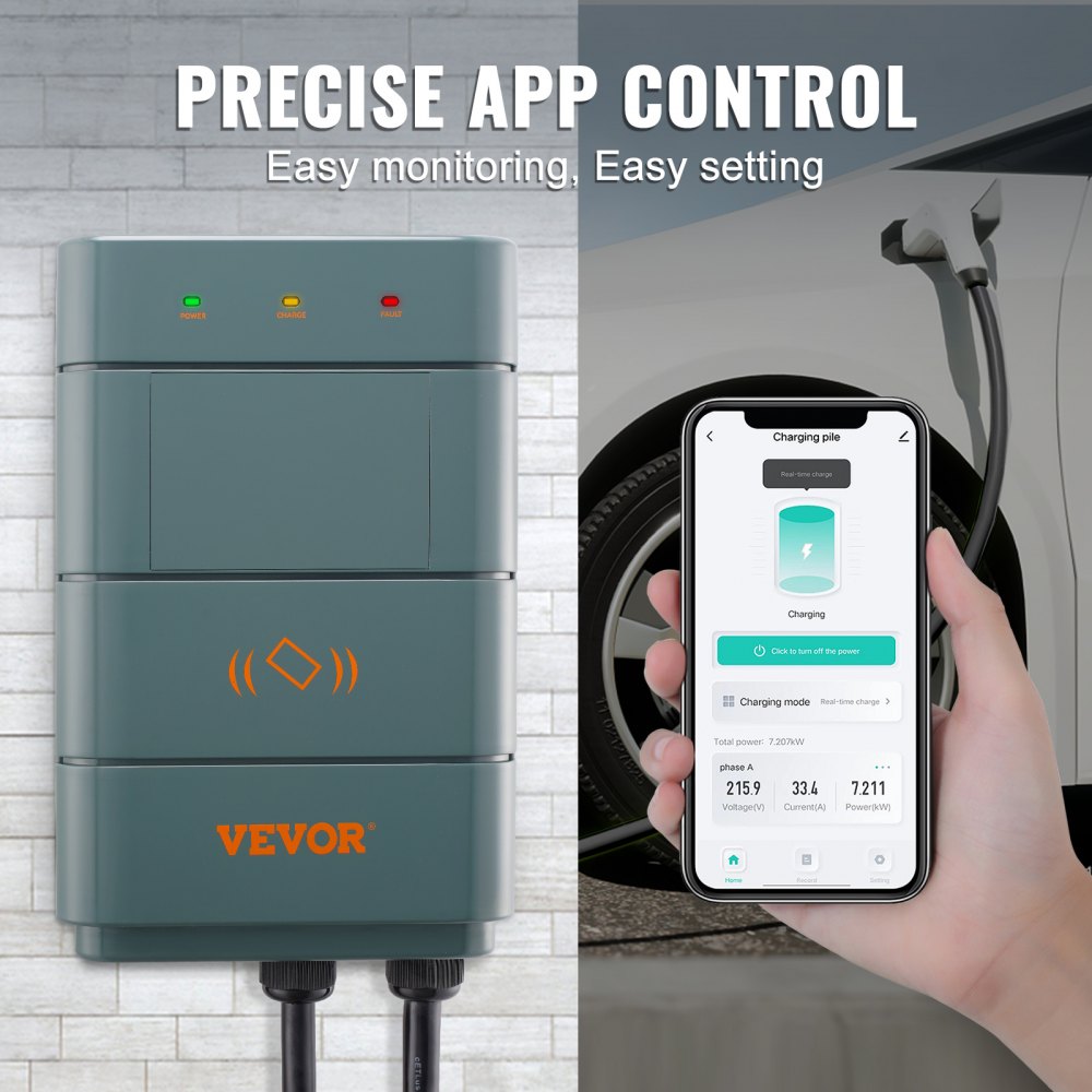 VEVOR Level 2 Electric Vehicle Charging Station, 0-40A Adjustable, 9.6 ...