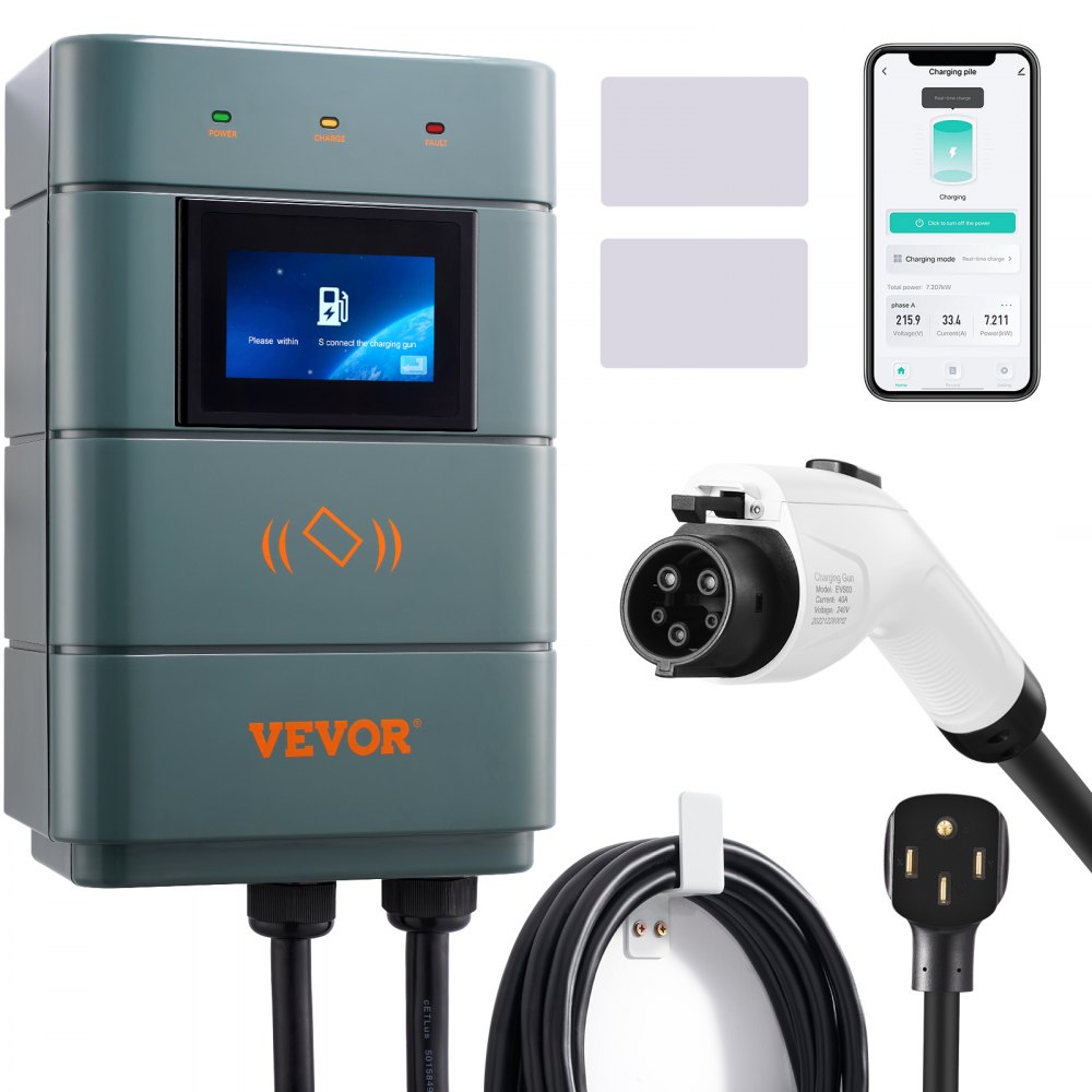 VEVOR Level 2 Electric Vehicle Charging Station, 0-48A Adjustable, 11.5 ...